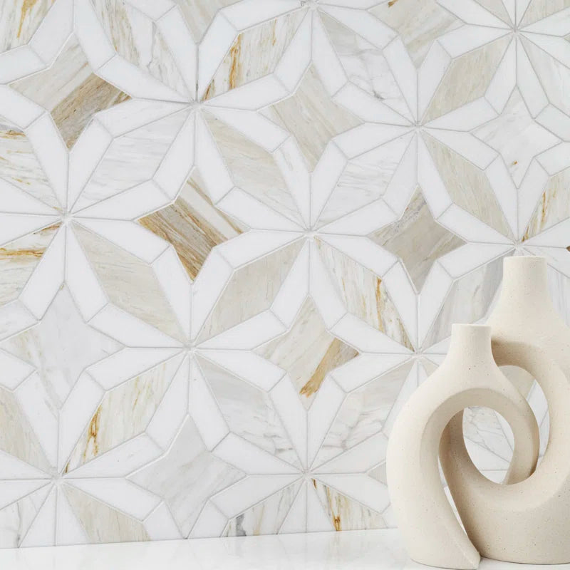 Athena Gold Estrella 10" X 10" Polished Marble Mosaic Floor And Wall T
