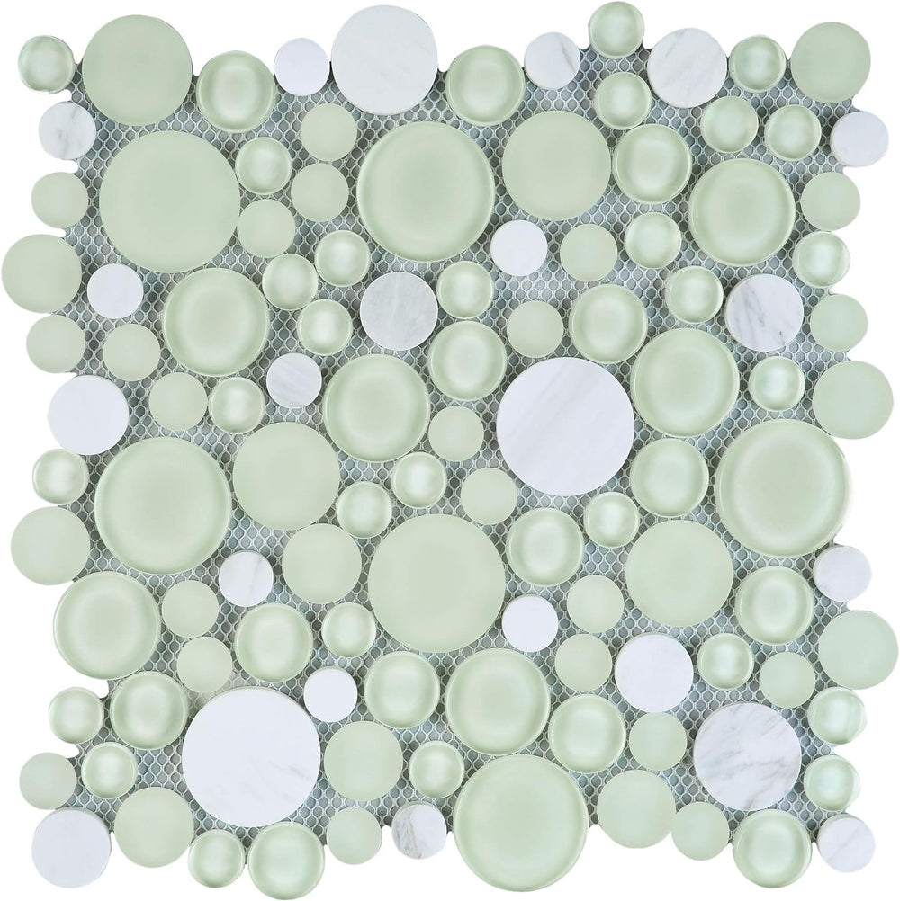 TBUBWG-01 Random Circle Glass Mix Stone Mosaic wall Tile in Mint Green