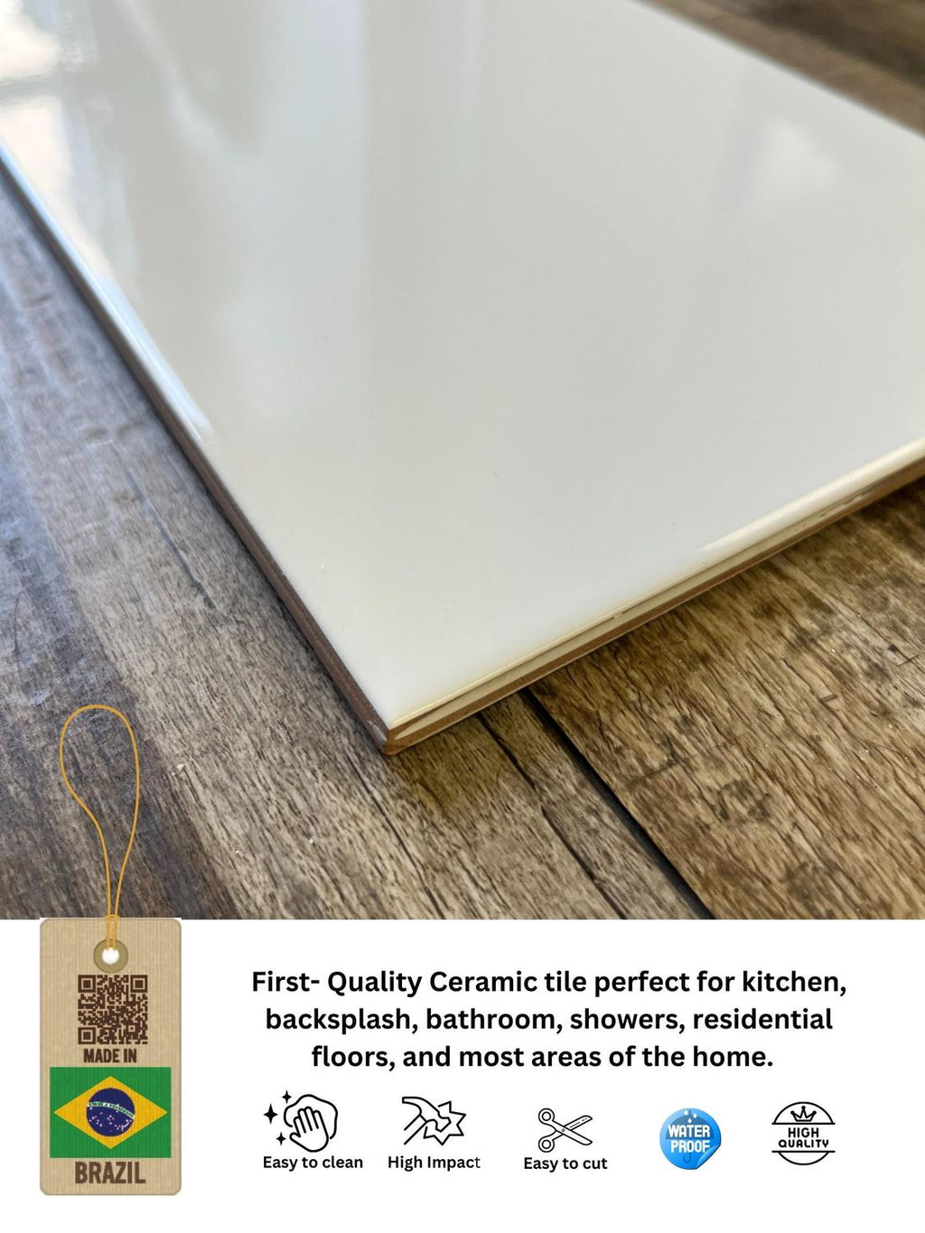 White 8x12 Glossy Ceramic Wall Tile (12 sq. ft. / case - 18 Pieces) fo