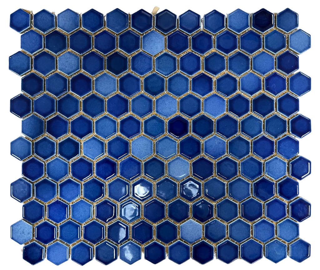 Tenedos Tropical Navy Blue Hexagon Glossy Porcelain Mosaic Wall Floor ...