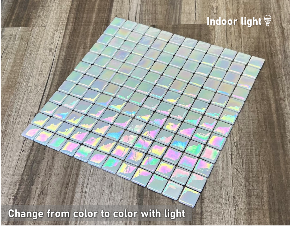 Tenedos White 1x1 Square Iridescent Recycled Glass Mosaic Floor and Wa