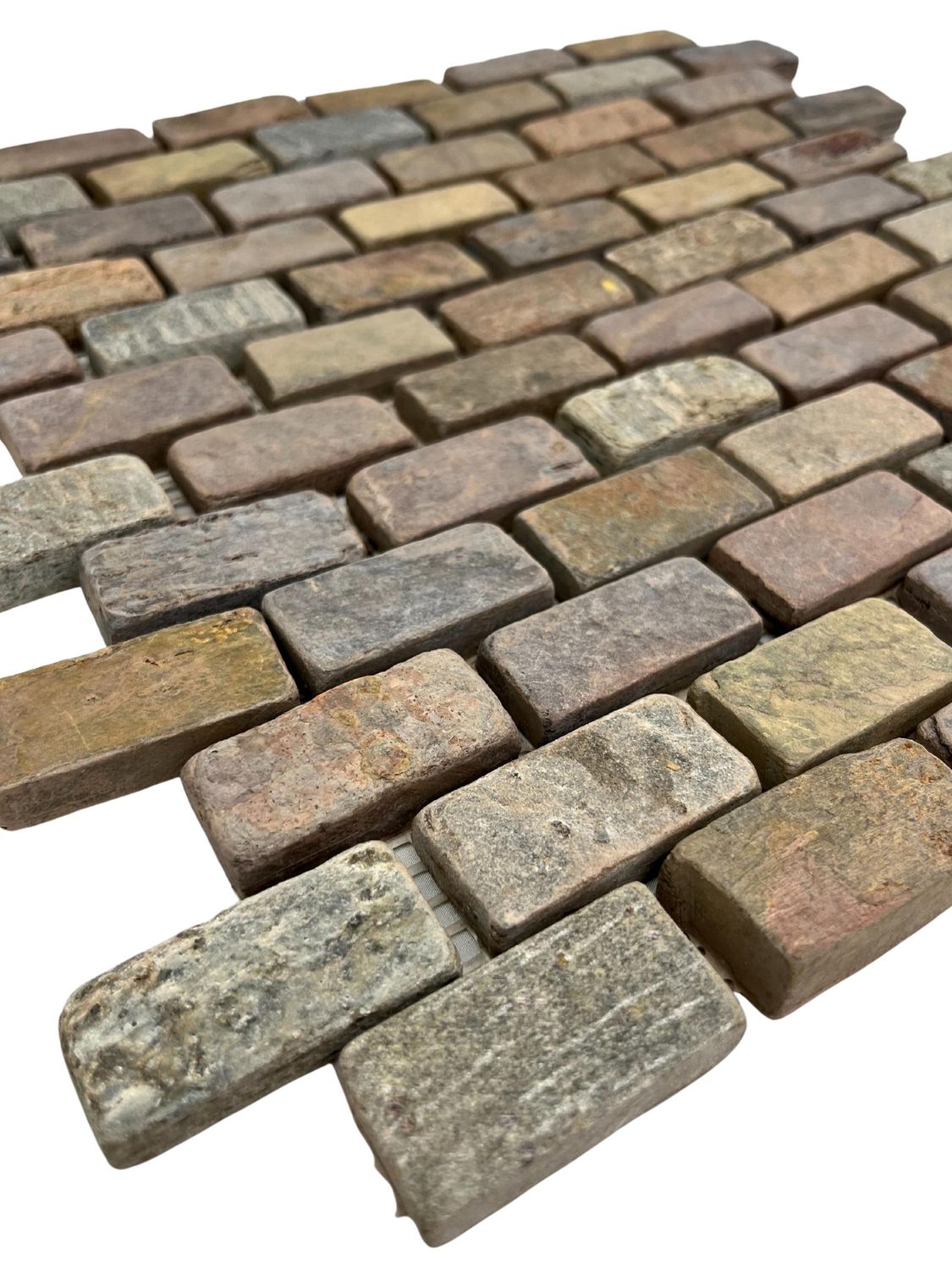 Peacock Slate Multi Classic Rust Brick 1x2 Gauged Tumbled Floor Wall T