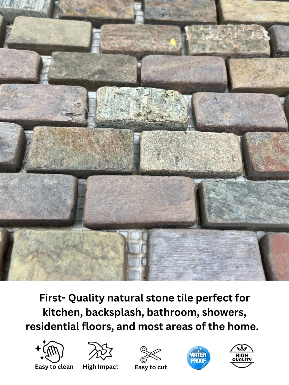 Peacock Slate Multi Classic Rust Brick 1x2 Gauged Tumbled Floor Wall T