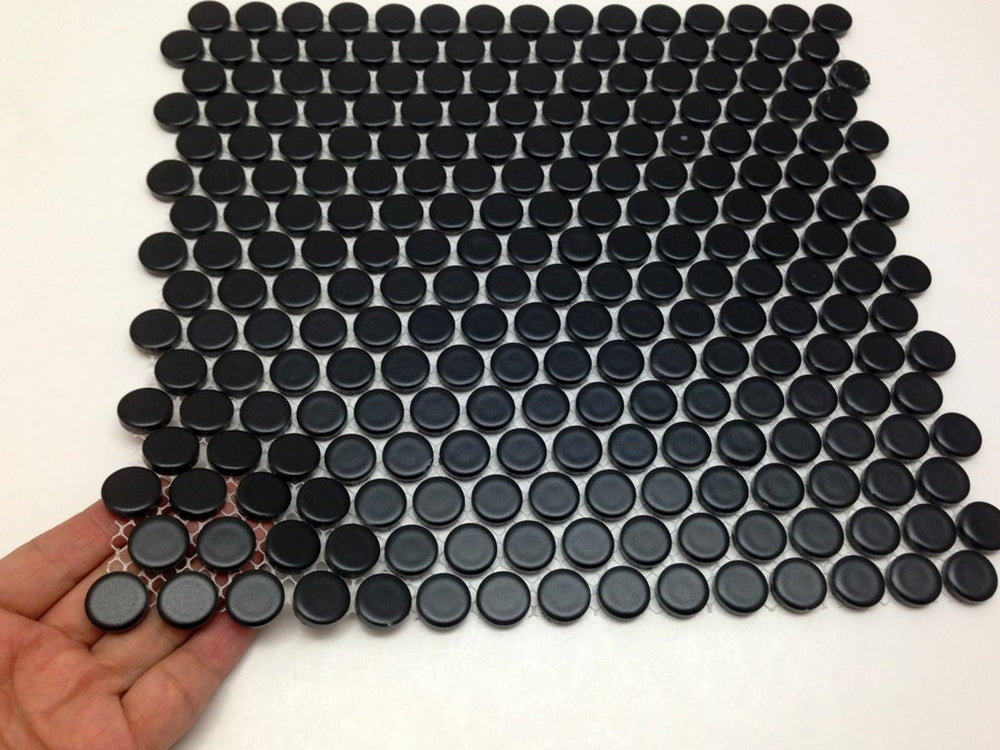 Penny Round Black Matte Porcelain Mosaic Floor Wall Tile for Bathroom