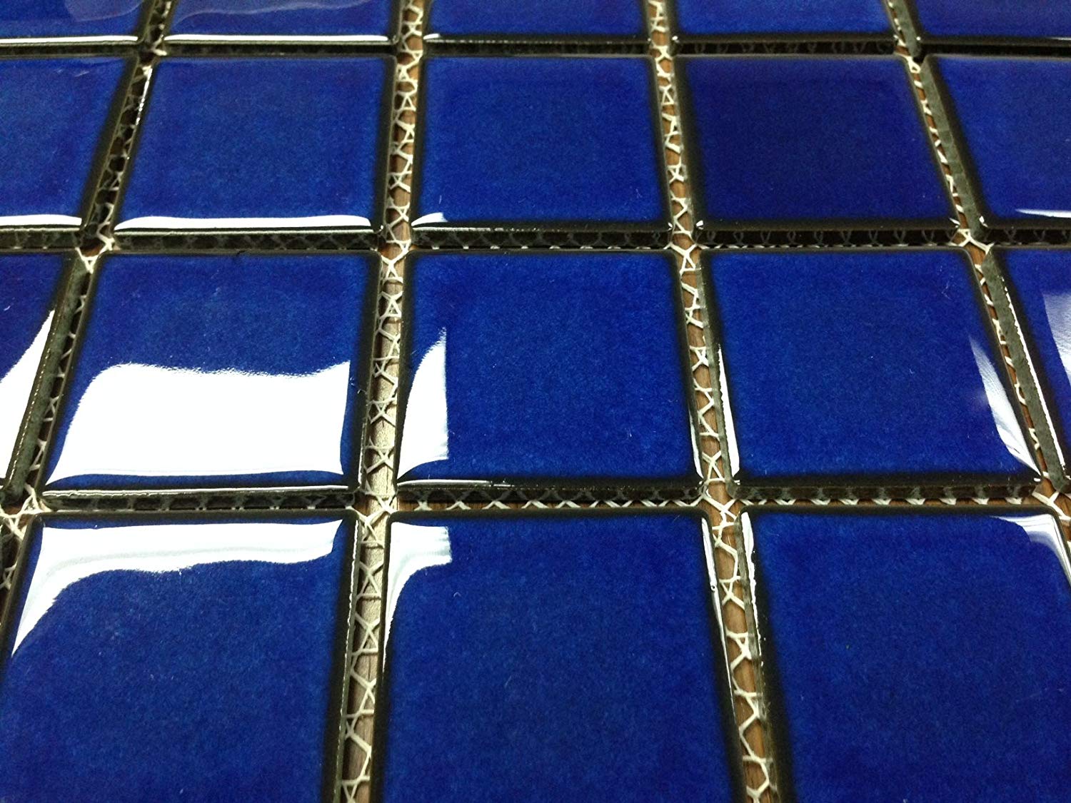 Premium Quality Cobalt Blue Porcelain Square Mosaic Tile Shiny Look 2x