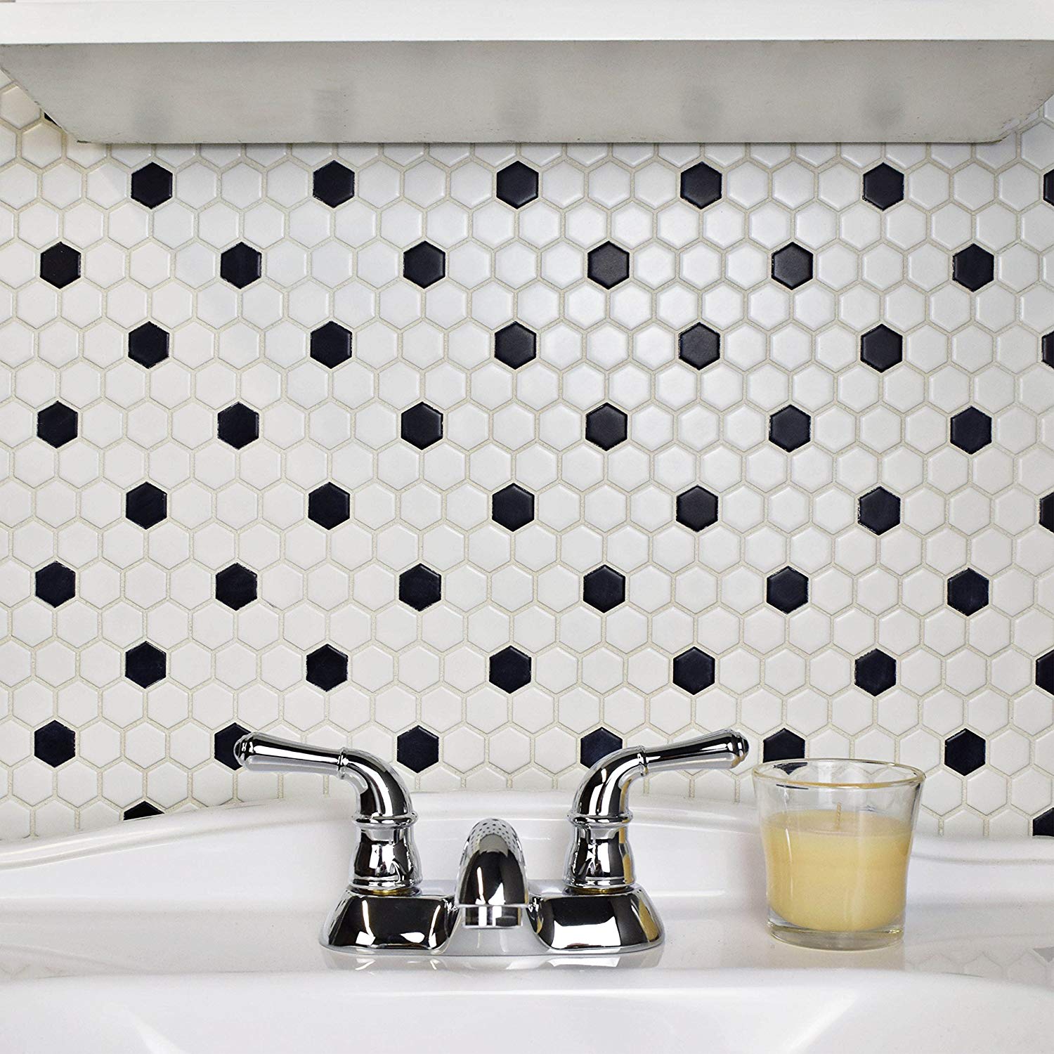 Retro Hex Porcelain Floor and Wall Tile, 10.25" x 11.75", Matte White