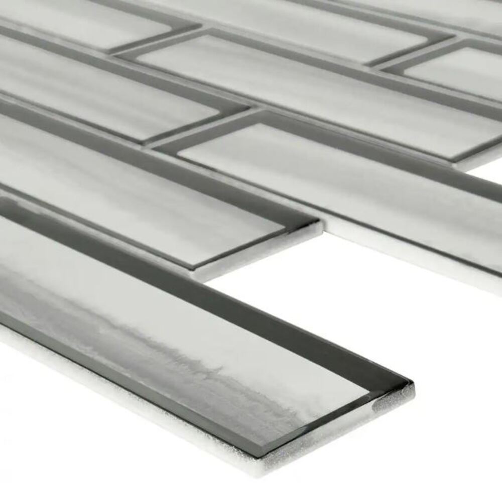 2X6 Brick Pattern Grey Stripe Glass Mosaic Wall Tile for Kitchen Backs