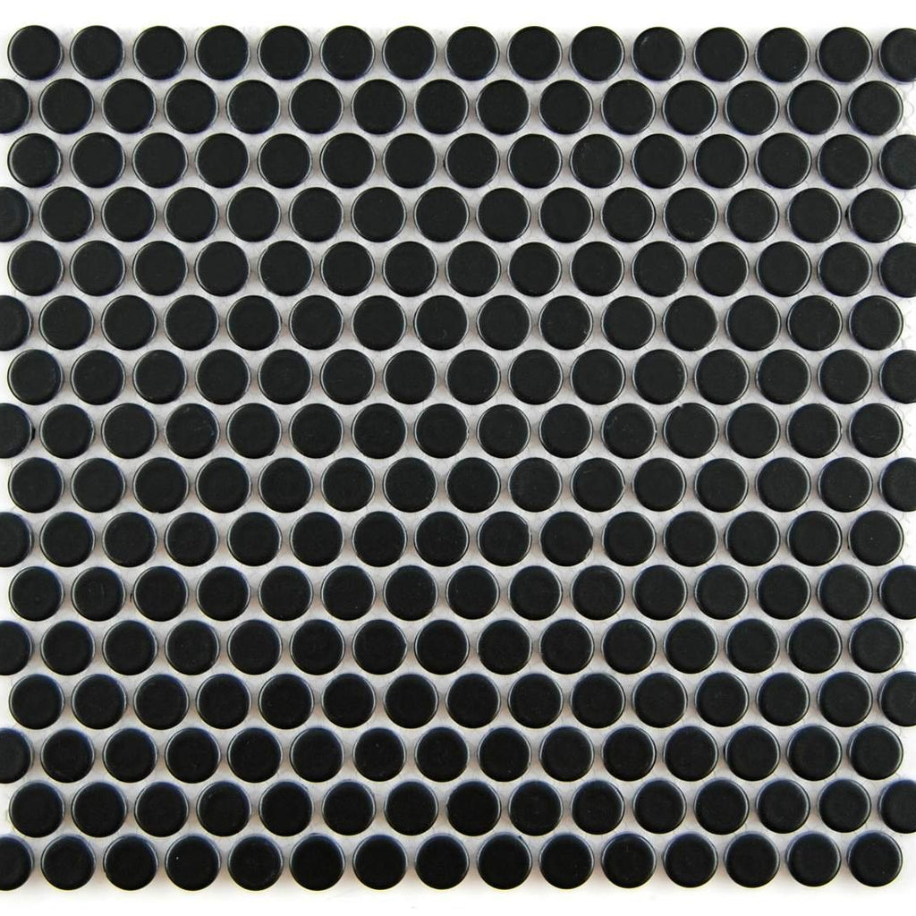 Penny Round Black Matte Porcelain Mosaic Floor Wall Tile for Bathroom ...