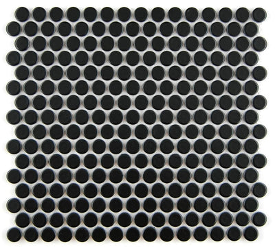 Penny Round Black Matte Porcelain Mosaic Floor Wall Tile for Bathroom