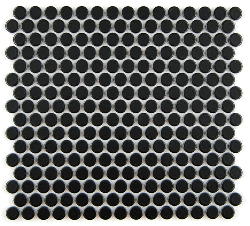 Penny Round Black Matte Porcelain Mosaic Floor Wall Tile for Bathroom