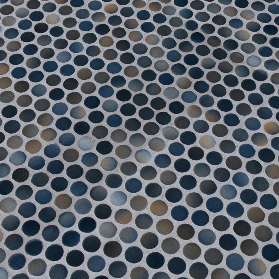 MSI Penny Round Azul 12 in. x 13 in. x 6 mm Porcelain Mesh-Mounted Mos