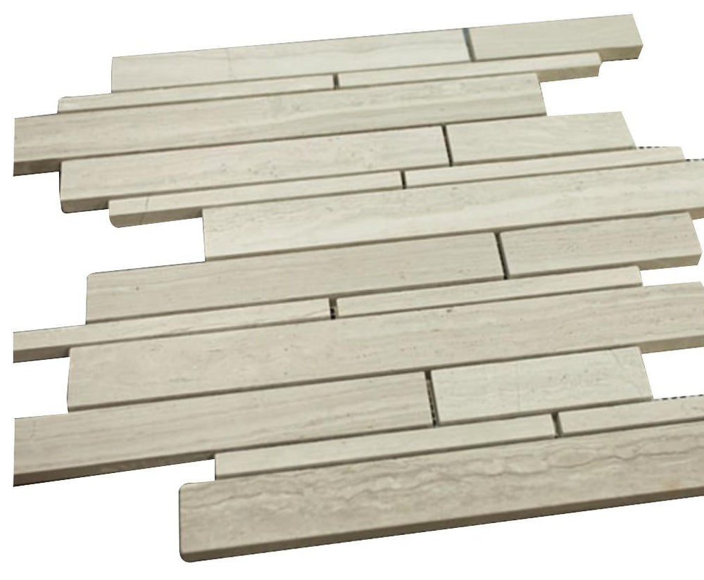 Grey Wooden Look Horizontal Random Pattern Stone Tile Mosaics